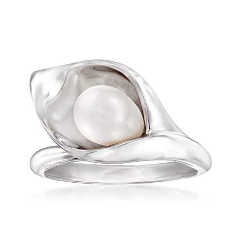 Ross-Simons 6.5-8.5mm Cultured Pearl Leaf Ring in Sterling Silver. Size 7