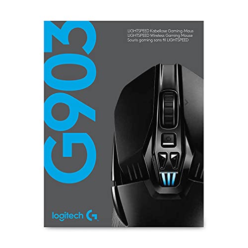 Logitech G903 Lightspeed Wireless Gaming Mouse, Hero 16K Sensor, 16000 DPI, RGB, Lightweight, Programmable Buttons, 140-Hour Battery Life, Rechargeable, Ambidextrous, PC/Mac, Black