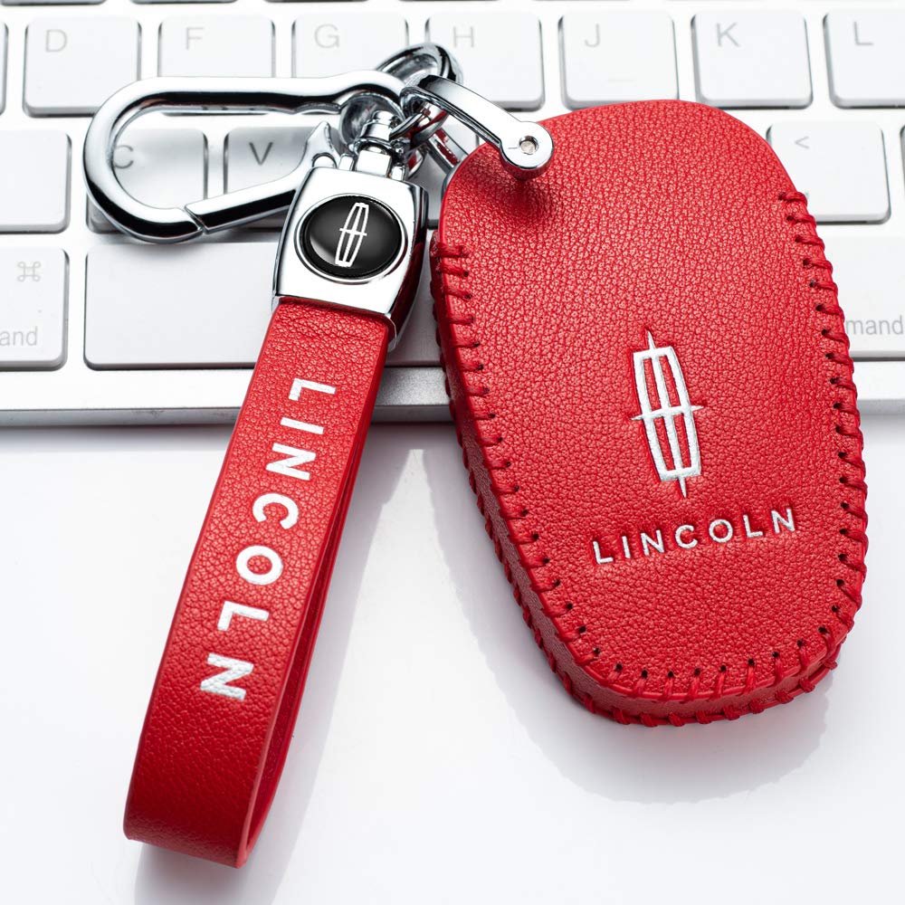 Leather Car Key Fod Cover Case Protector Keyless Compatible with Lincoln 2017 2018 2019 Lincoln Continental MKC MKZ Navigator Smart Entry Remote Key Holder 4 Buttons