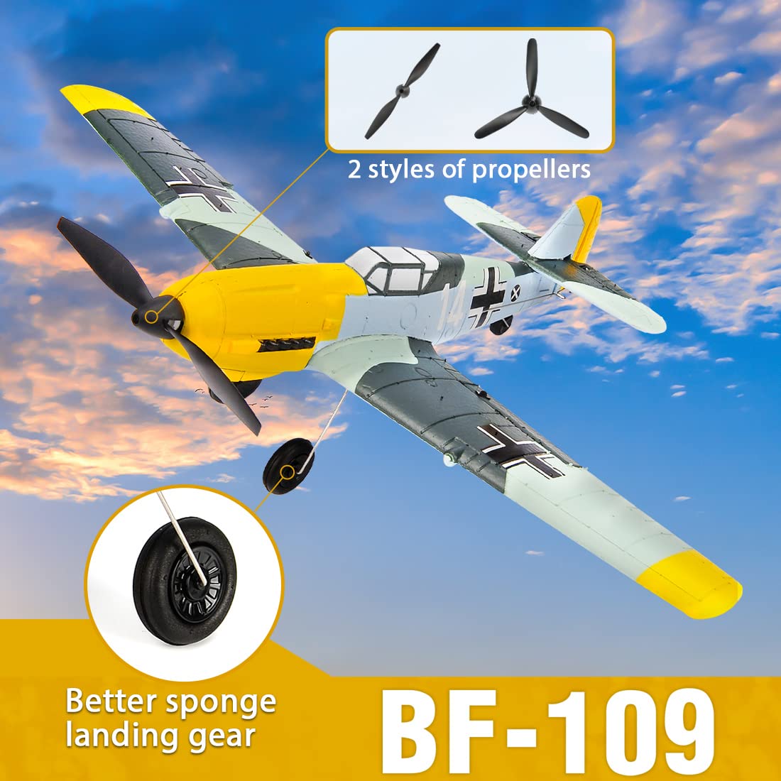 Remote Control RTF Airplane, 4 Channel 6-Axis Gyro Park Flyer RC Plane BF109, WW2 Warbird Aircraft Toy Gift for Adults & Kids