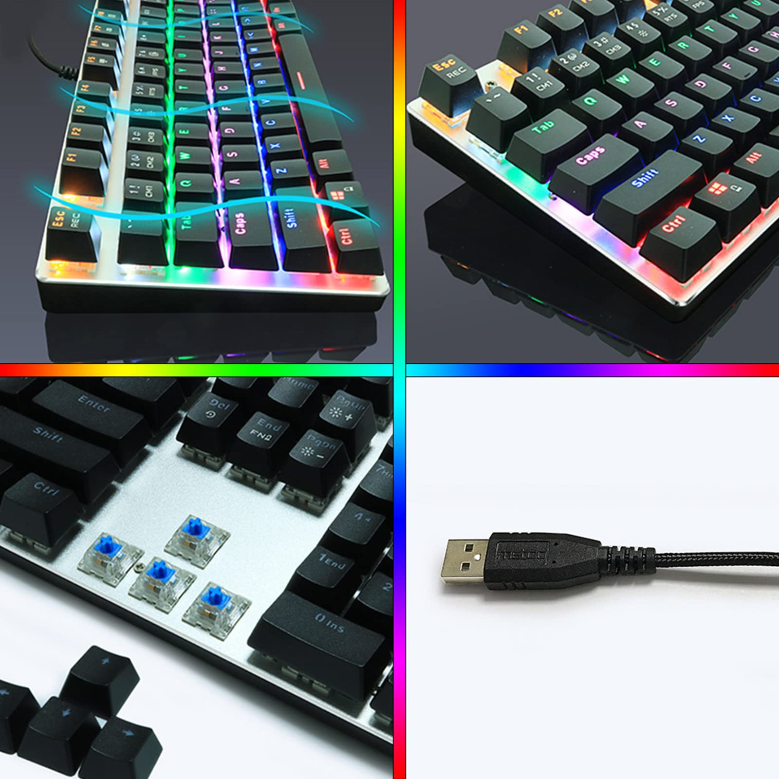 Yuisle 104-Key Gaming Mechanical Keyboards RGB Backlit USB Wired PC Gamer Keypad Blue/Black/Red Axis Waterproof 104-Key