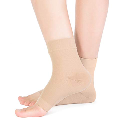 SPOTBRACE Medical Compression Breathable Ankle Brace,Pain Relief Ankle Sleeve Elastic Thin Ankle Support for Unisex Ankle Swelling, Achilles Tendonitis, Plantar Fasciitis and Sprained - Nude,1 Pair M