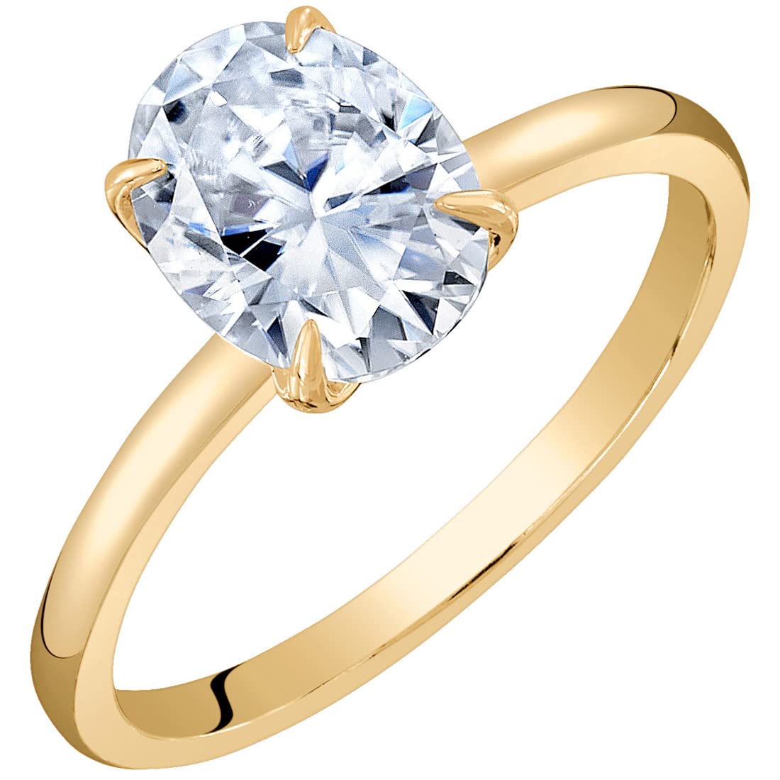 PEORA 2 Carats Brilliant Oval Moissanite Engagement Ring for Women 14K Yellow Gold, Petal Solitaire Design, D-E Color, VVS Clarity, Size 7