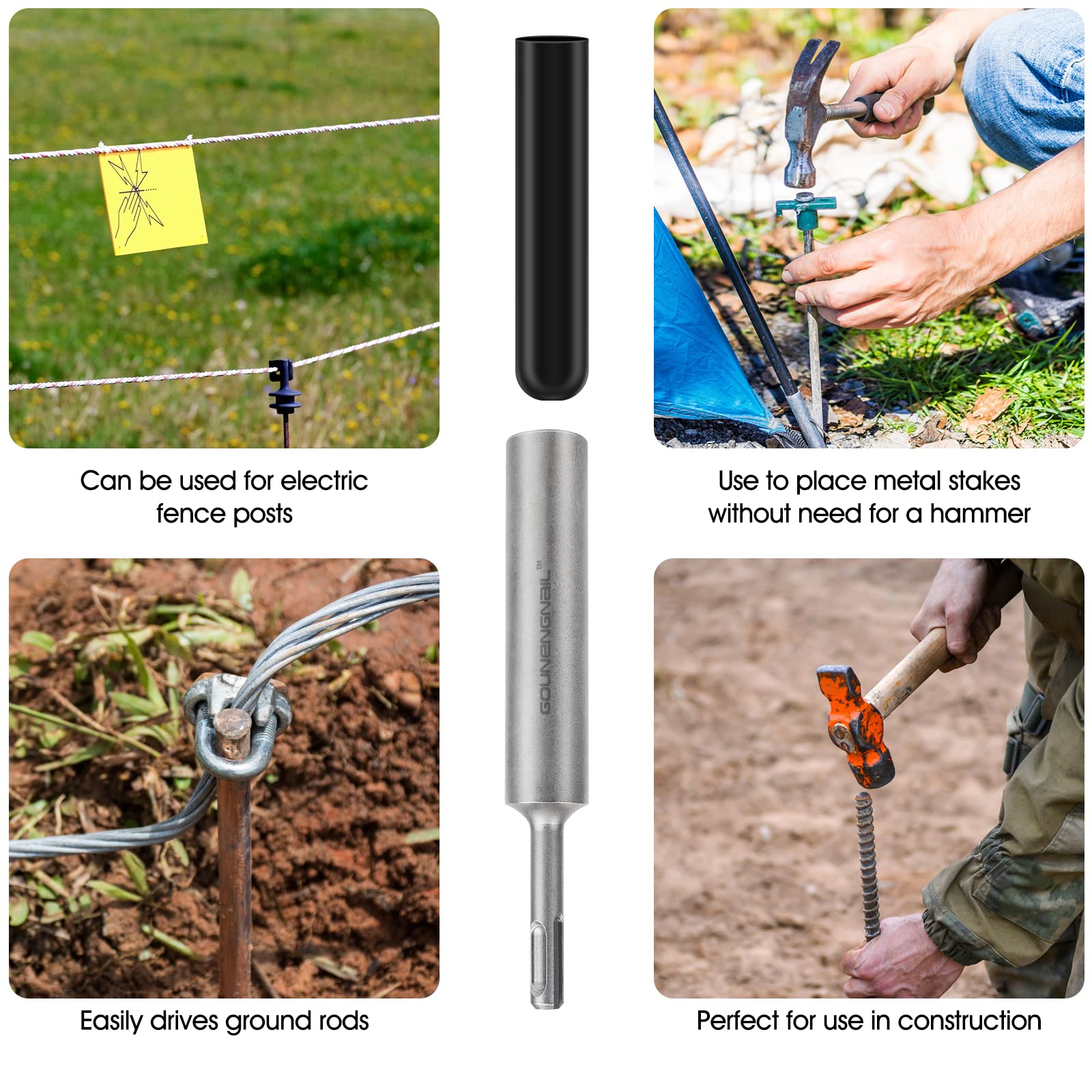 SDS-Plus Ground Rod Driver for 5/8 Inch and 3/4 Inch Ground Rods,Fits for Any SDS-Plus Rotary Hammer Drills with Flexible Vinyl Protective End Cap