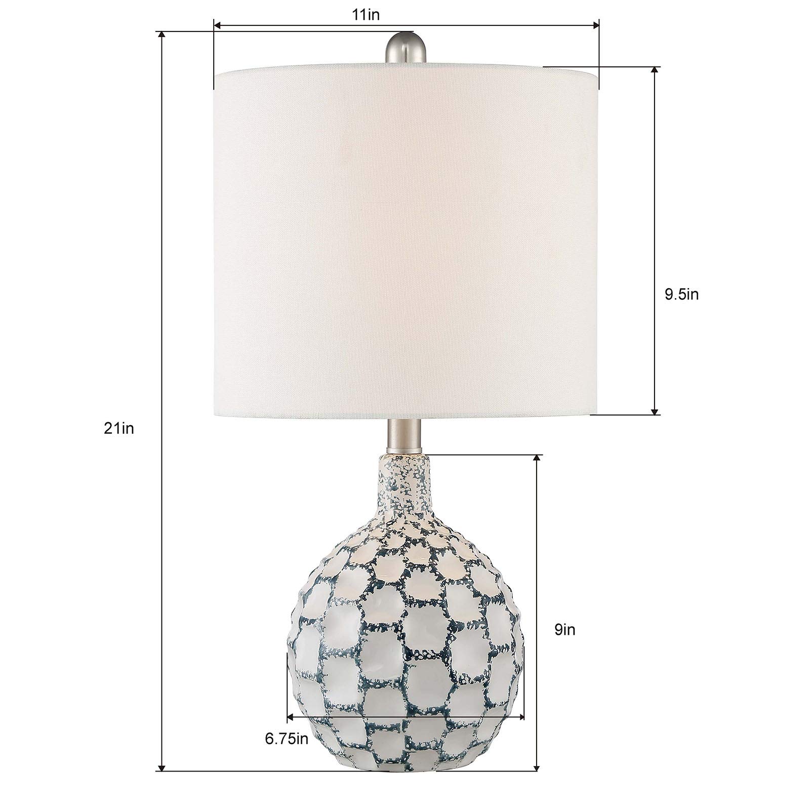 Maxax Table Lamp Set of 2, Ceramic Bedside Desk Lamp with White Fabric Shade for Living Room Family Bedroom