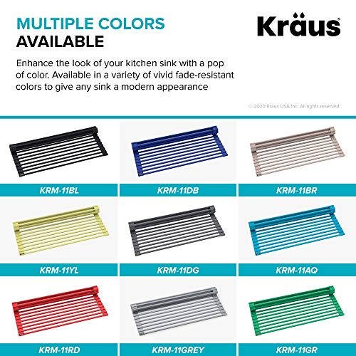 Kraus KRM-11LG Multipurpose Over Sink Roll-Up Dish Drying Rack, Light Grey, 16.88" x 12" x .38"