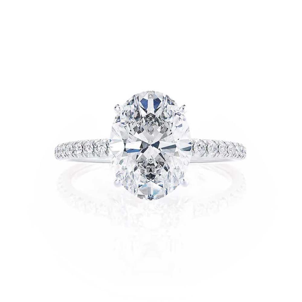 RITZIN 925 Sterling Silver White Moissanite Diamond Solitaire With Accents Engagement Rings For Women - Oval (12.5)