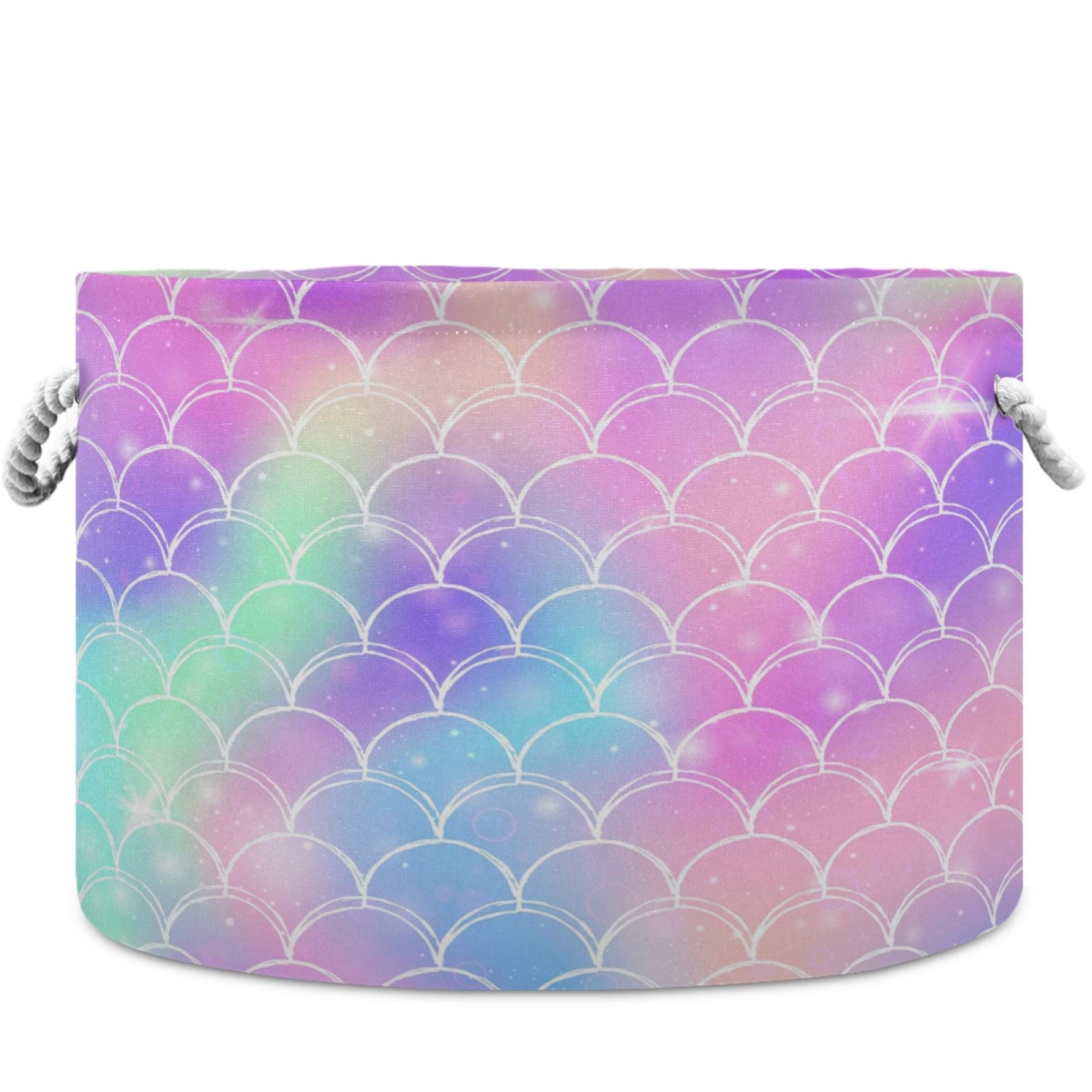 MNSRUU Storage Basket 20"x14" Multicolor Mermaid Scales Collapsible Organizer Basket with Handles, Fabric Nursery Laundry Basket Large Capacity