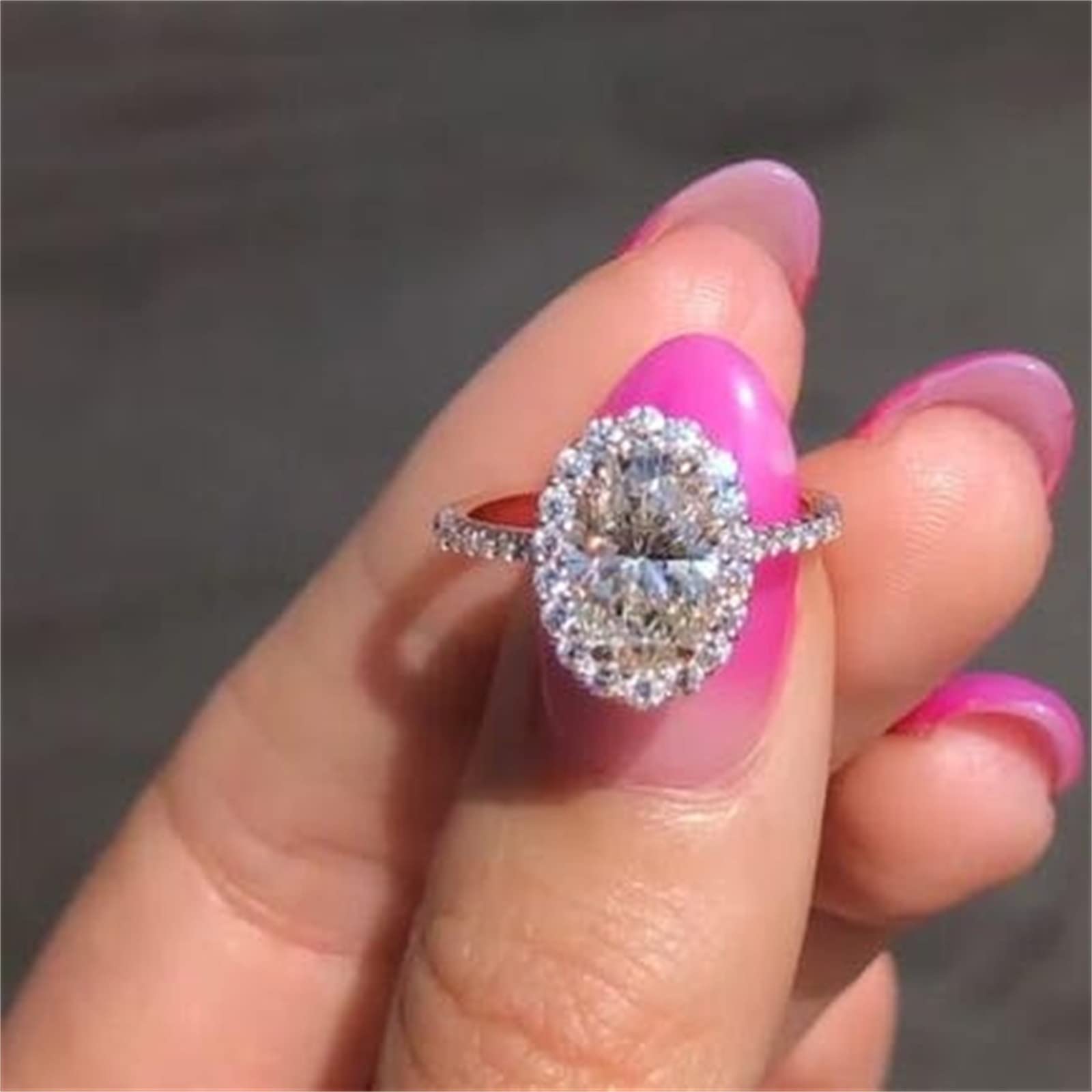 Oval Diamond Ring for Women, The Star Gazing Ring, Shaped Ring,Inlaid Zircon Female Engagement &Wedding, 9