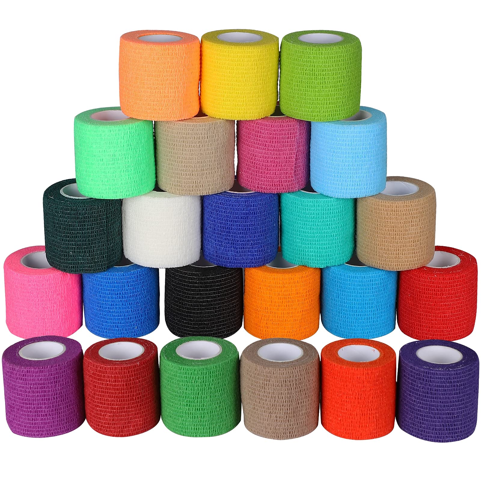 MorTime 24 PACK Self-Adhesive Bandage Wrap, Colorful Non Woven Adherent Cohesive Bandage Rolls Breathable Self Adherent Wrap for Sports Injury Pets Ankle Wrist