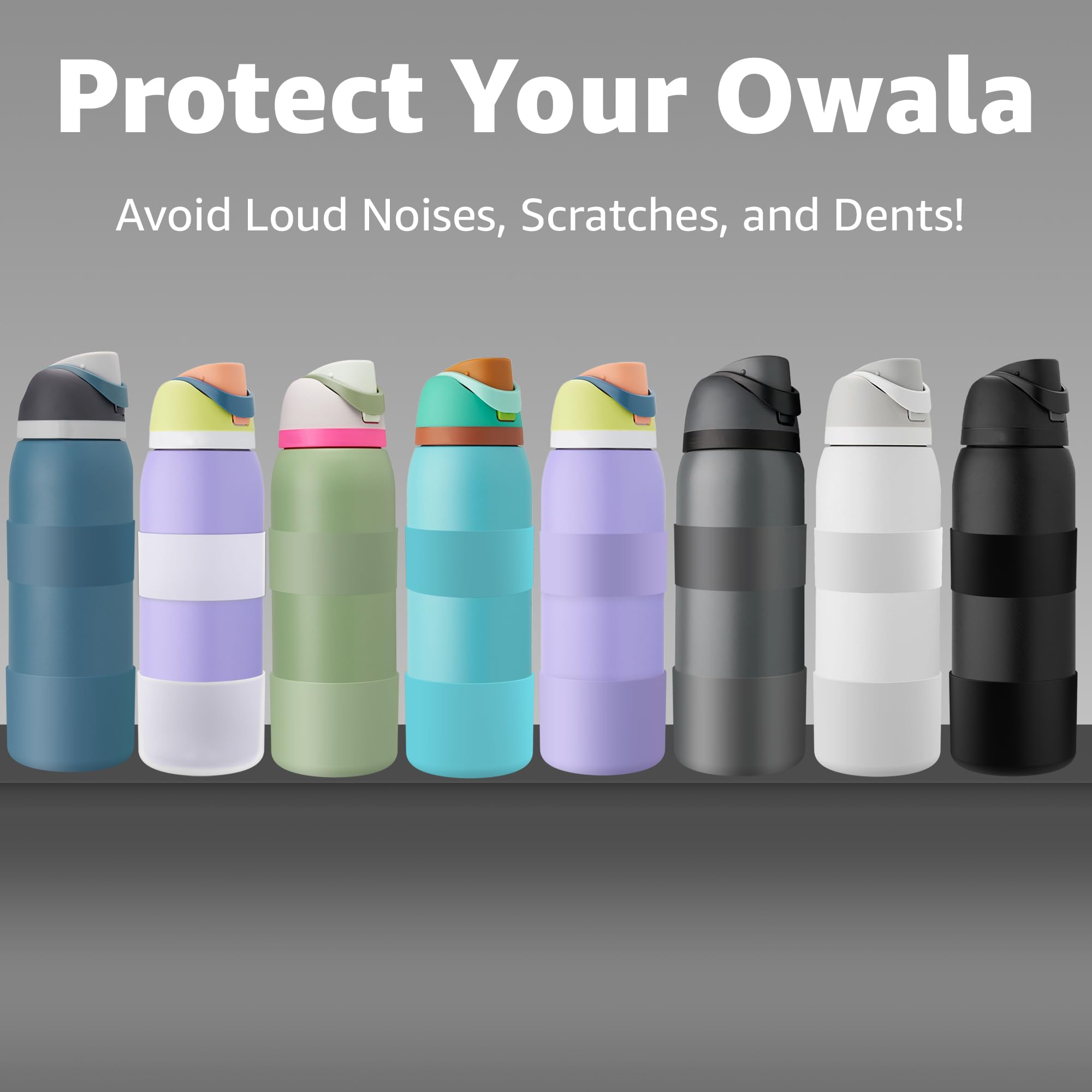 Jmoe USA Silicone Boot Sleeve + Hand Grip for Owala 40oz Water Bottle | BPA Free & Food-Grade Silicone Rubber | Protective Anti-Slip Bottom Bumper Cover | Protects Against Dents & Scratches (Grayt)
