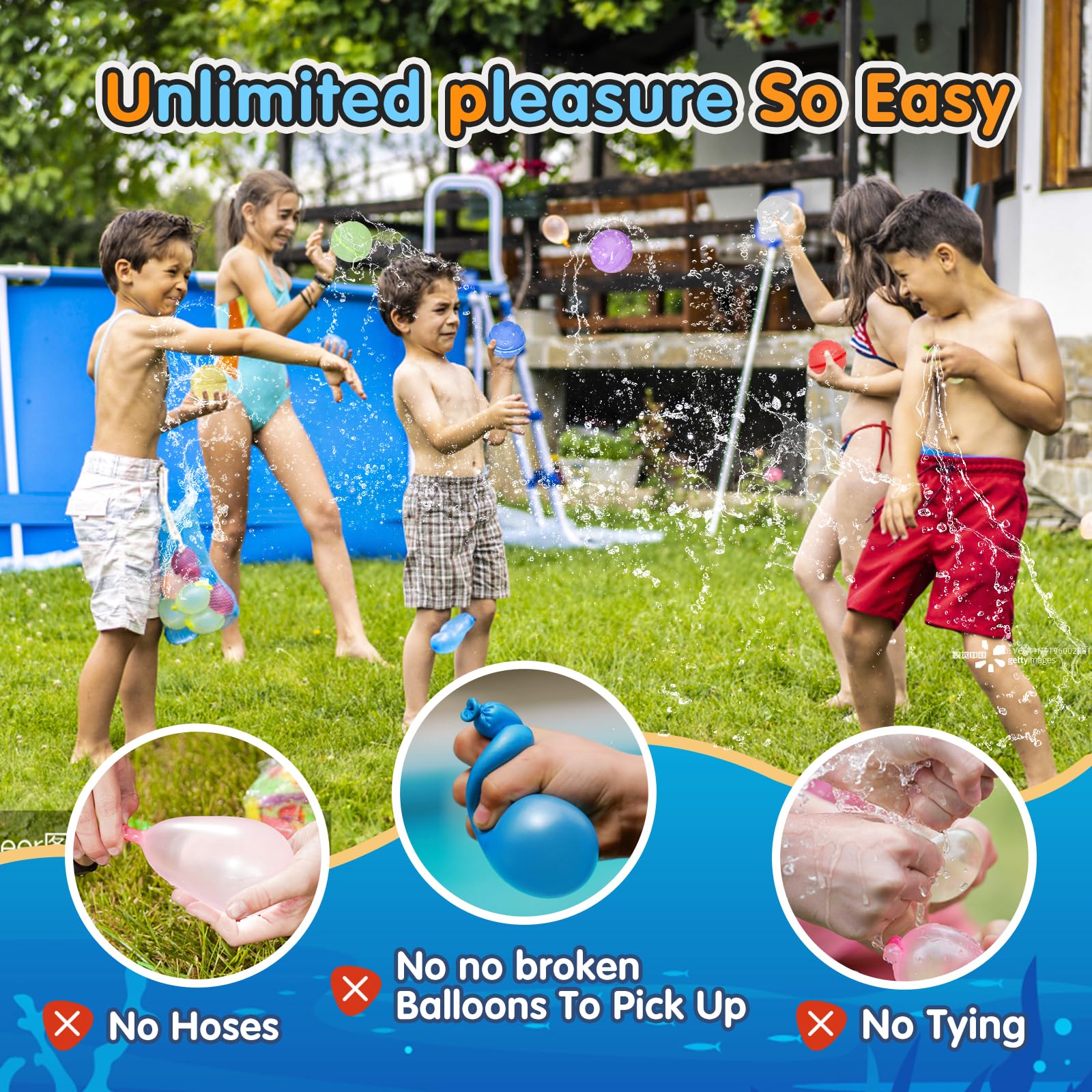 Koknwoa Reusable Water Balloons,Water Balloons Quick Fill & Magnetic Self Sealing,Refillable Water Balls Beach Pool Bath Toys for Kids, 6PC