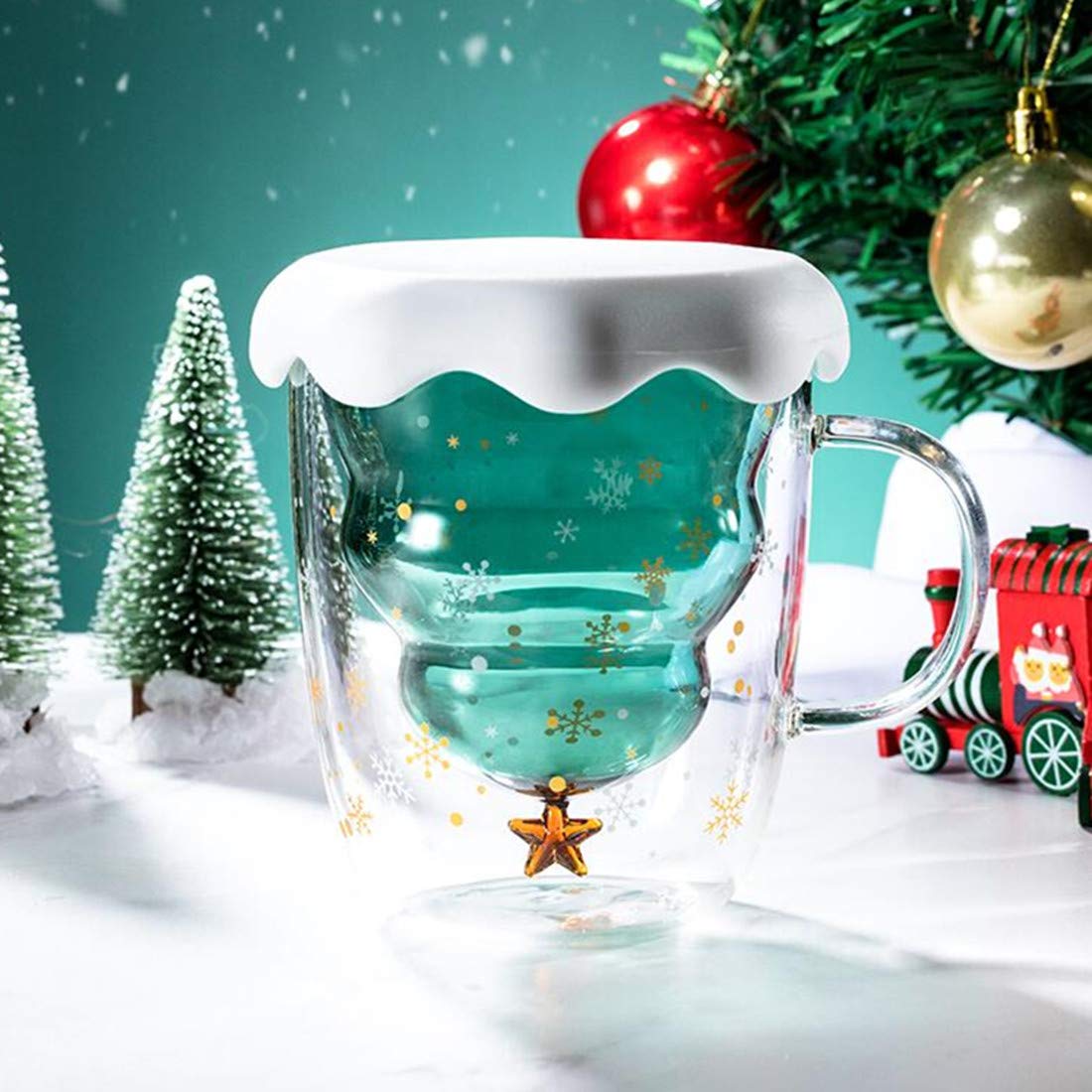 MUCHENGGIFT Cute Mug Christmas Tree Coffee Mugs, Tea Milk Cup Double Wall Insulated Glasses Espresso Cup, Best Christmas Gifts for Women,Men,Kid, Office