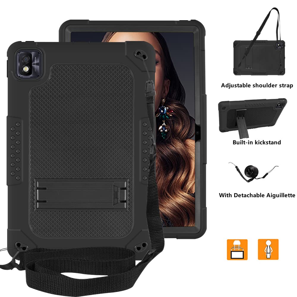 SOATUTO for TCL TAB 10 5G 10.1" FHD Tablet Case Model 9183W Heavy Duty Tablet Case Built in Shoulder Strap Soft Silicone Hard Back Shockproof Protective Cover for TCL TAB10 5G Model 9183W(Black/Blue)