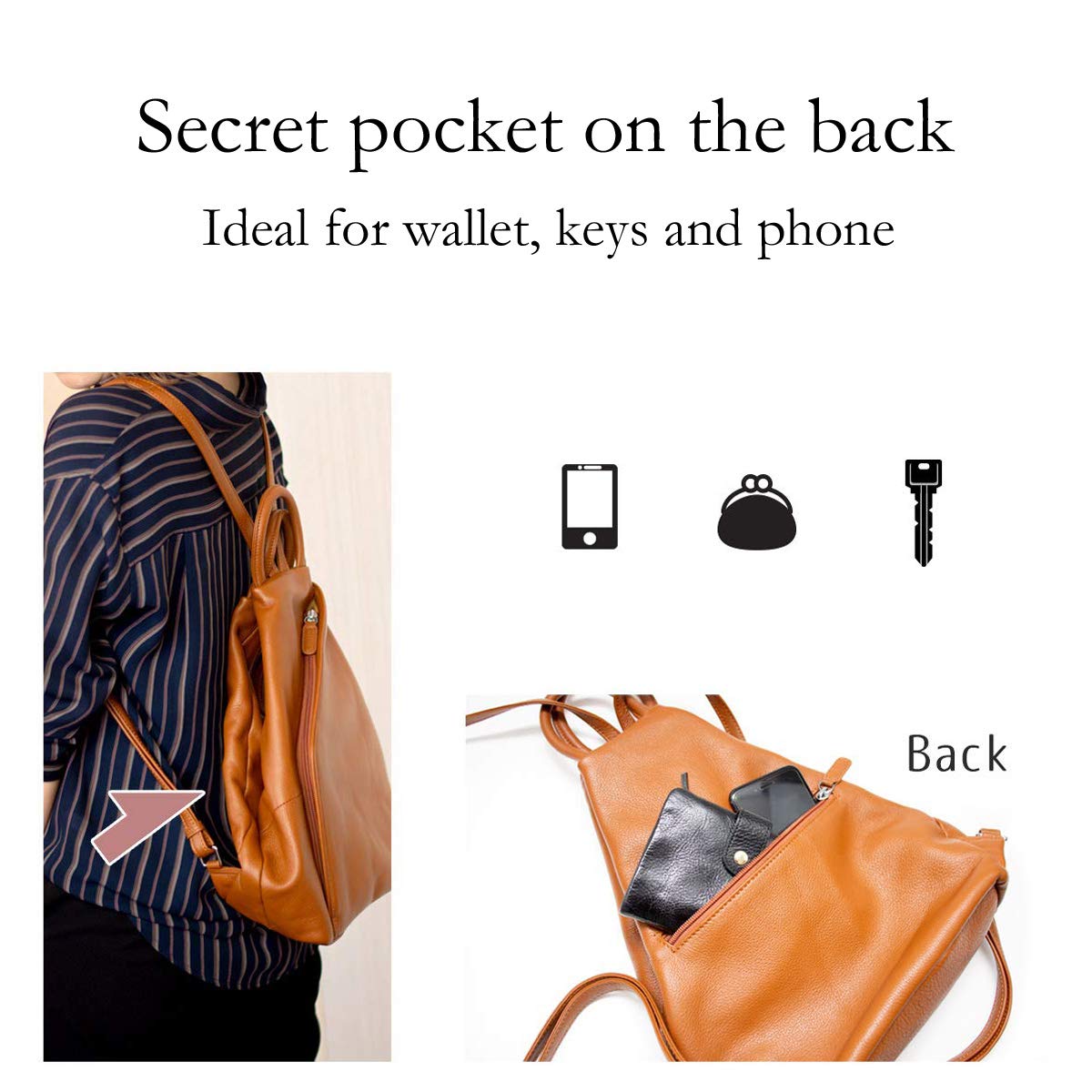 MALTA Superior Full Grain Leather Three Way Casual Backpack Handbag Shoulder Bag for Women Black