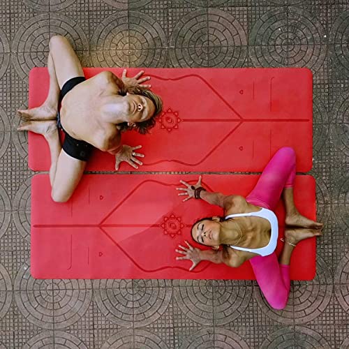 LIFORME Love Travel Yoga Mat- Free Yoga Bag, Patented Alignment System, Warrior-Like Grip, Non-Slip, Eco-Friendly, Ultra-Lightweight, Sweat Resistant, Long, Wide and Thick (Red)