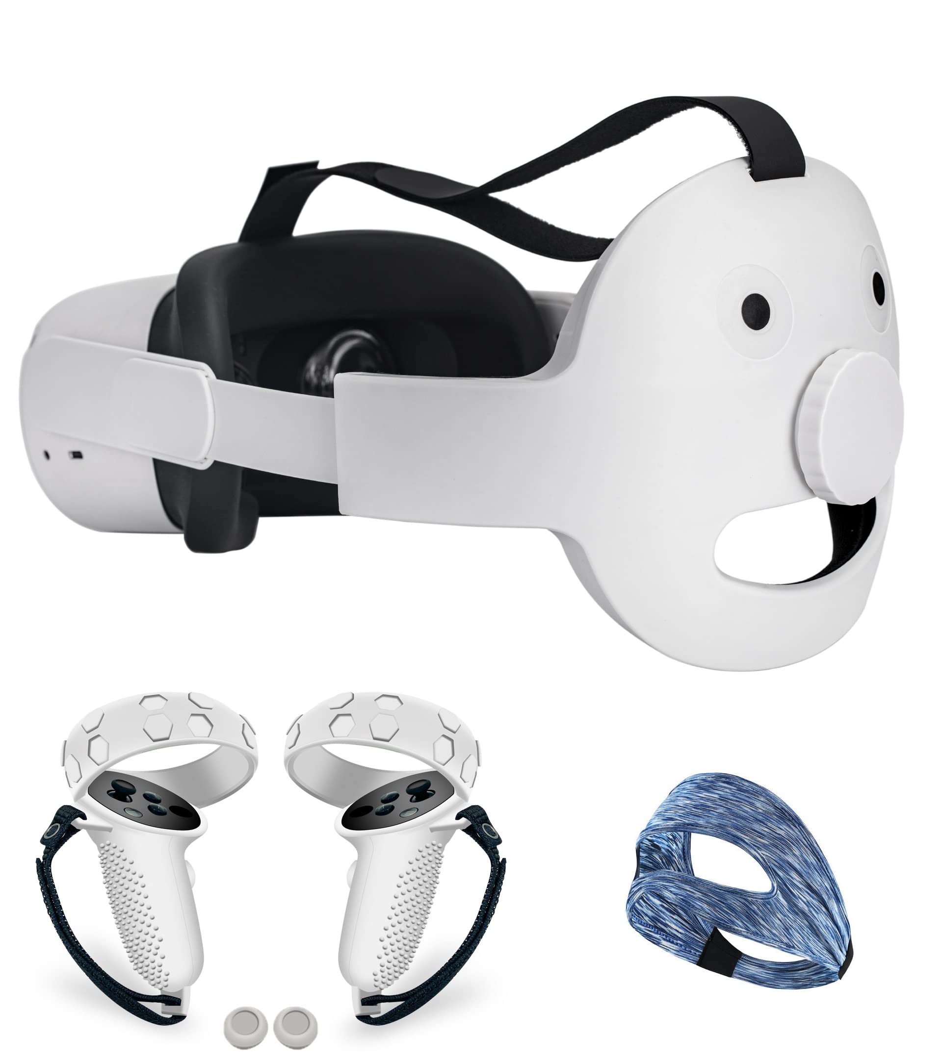 Set of Interchangeable Adjustable VR Headset + Handle Non-slip Silicone Covers + Head-mounted Breathable Sweatband Anti-skid Eye Mask for OQ2