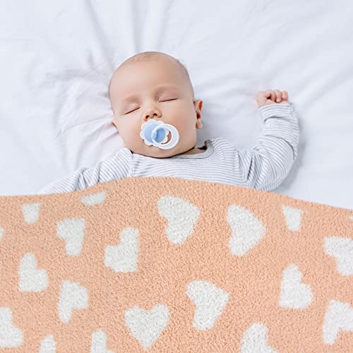 Soft Baby Blanket Plush Cozy Blanket Swaddling Blanket for Newborn Nursery 30x40 Inch Pink Heart