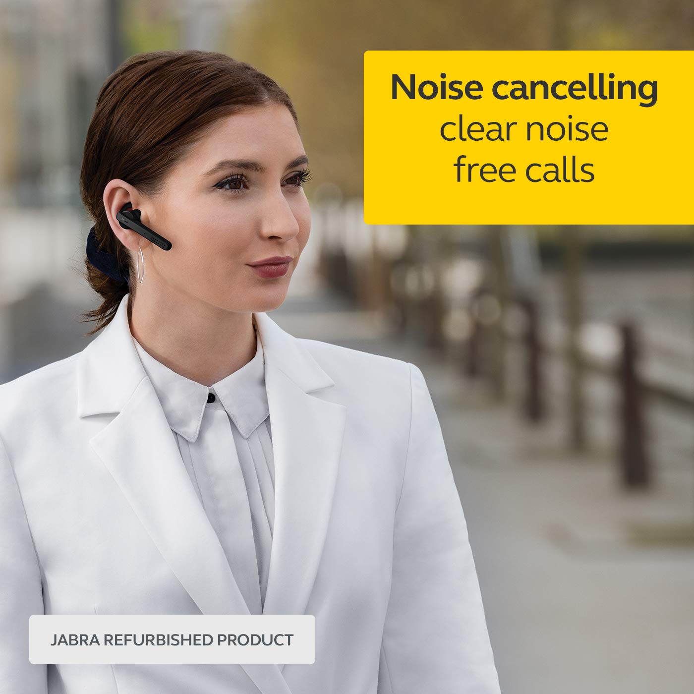 Jabra Talk 45 Black Bluetooth Headset for High Definition Hands-Free Calls with Dual Mic Noise Cancellation, 1-Touch Voice Activation and Streaming Multimedia (Renewed)