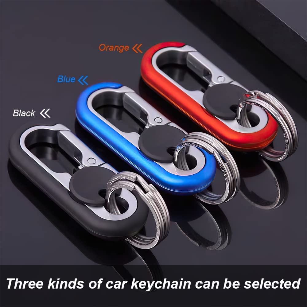 Shardnn Men’s Car Key Chain - Personalized Car Keychain for Men 3 Pack, Double Ring Design, Metal Waistband Car Keychain (Black-Orange-Blue)