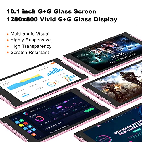 TJD Android 12 Tablets,10.1 inch Tablet PC, 4GB RAM 64GB ROM 512GB MicroSD, FHD IPS Display, Dual Camera, Double Stereo Speakers, Wi-Fi5.0/2.4, Bluetooth5.0, (Pink)