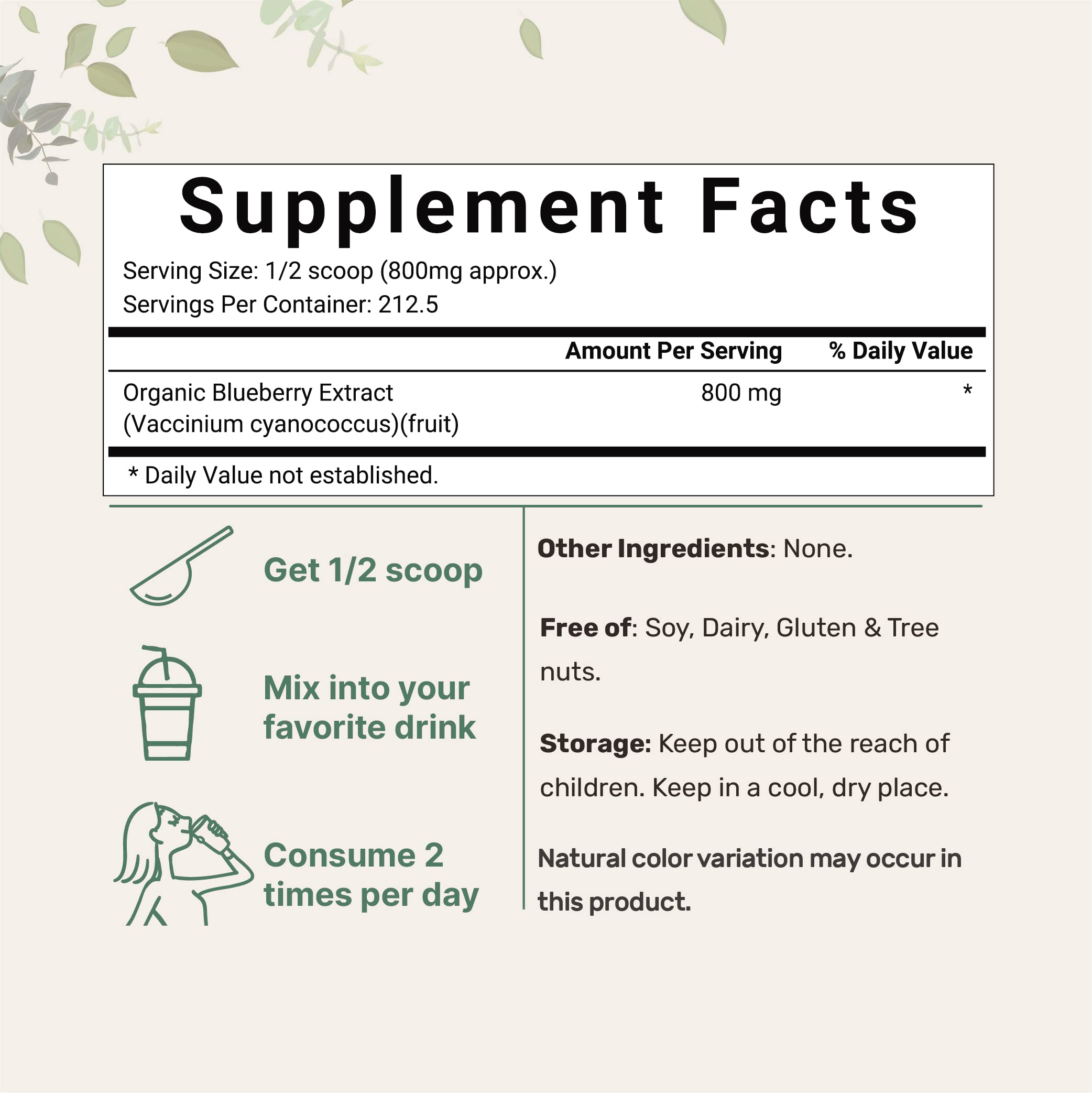 Organic Blueberry Extract Powder, 6oz | 100% Natural Fruit Powder | Freeze-Dried Wild Blueberries Source | No Sugar & Additives | Great Flavor for Drinks, Smoothie, & Beverages | Non-GMO & Vegan