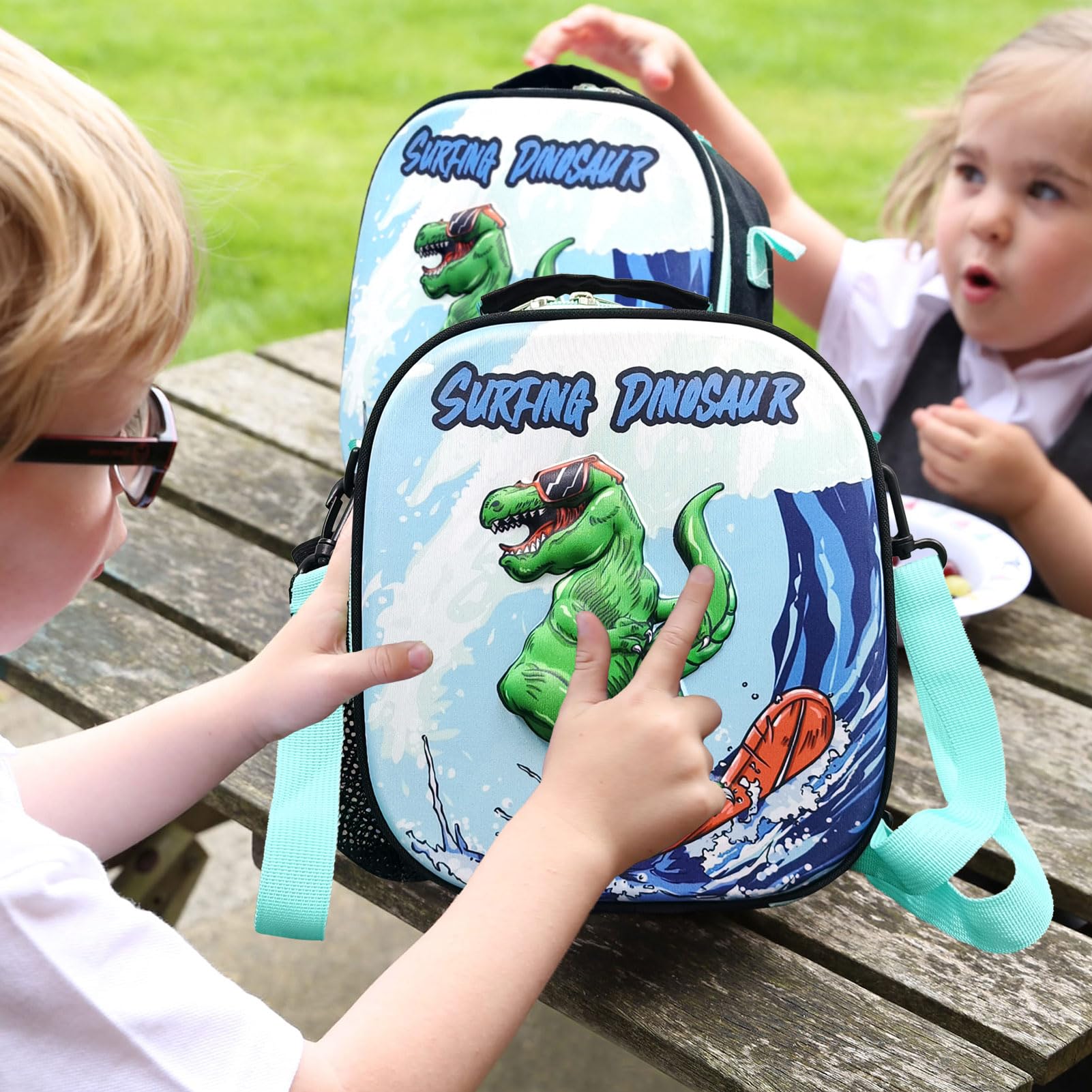 Lebsitey Lunch Bag, Reusable Insulated 3D Cartoon Pattern Dinosaur Lunch Bag with Handle and Bottle Pocket for Boys Back to School Preschool Kindergarten Elementary and Picnic Travel