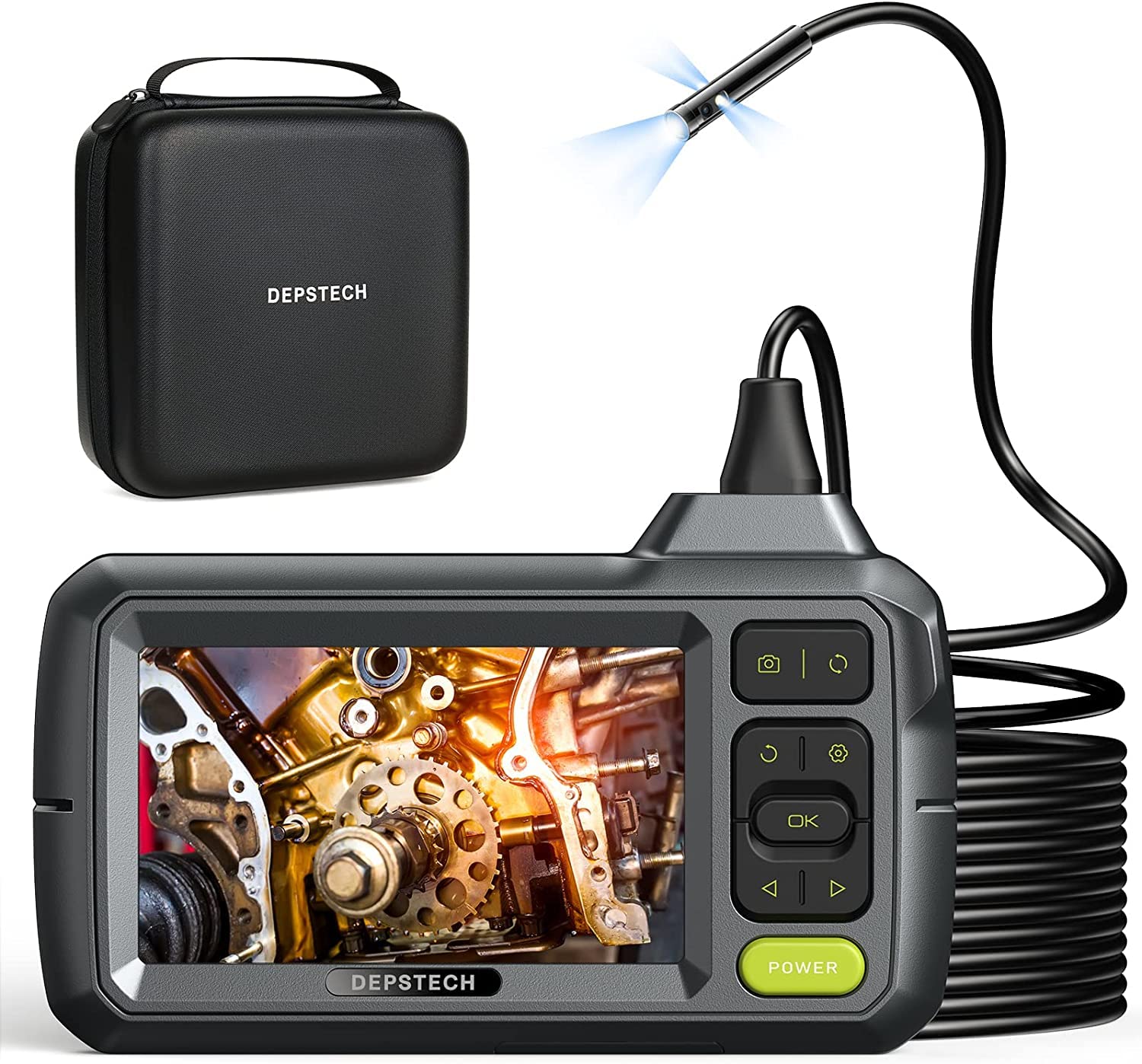 Triple Lens Borescope, DEPSTECH 2.0MP Endoscope Camera with Light, 4.3'' Digital Video Inspection Camera, Flexible Scope Camera, Waterproof Snake Camera for Mechanic Automotive HVAC Tools-16.5ft