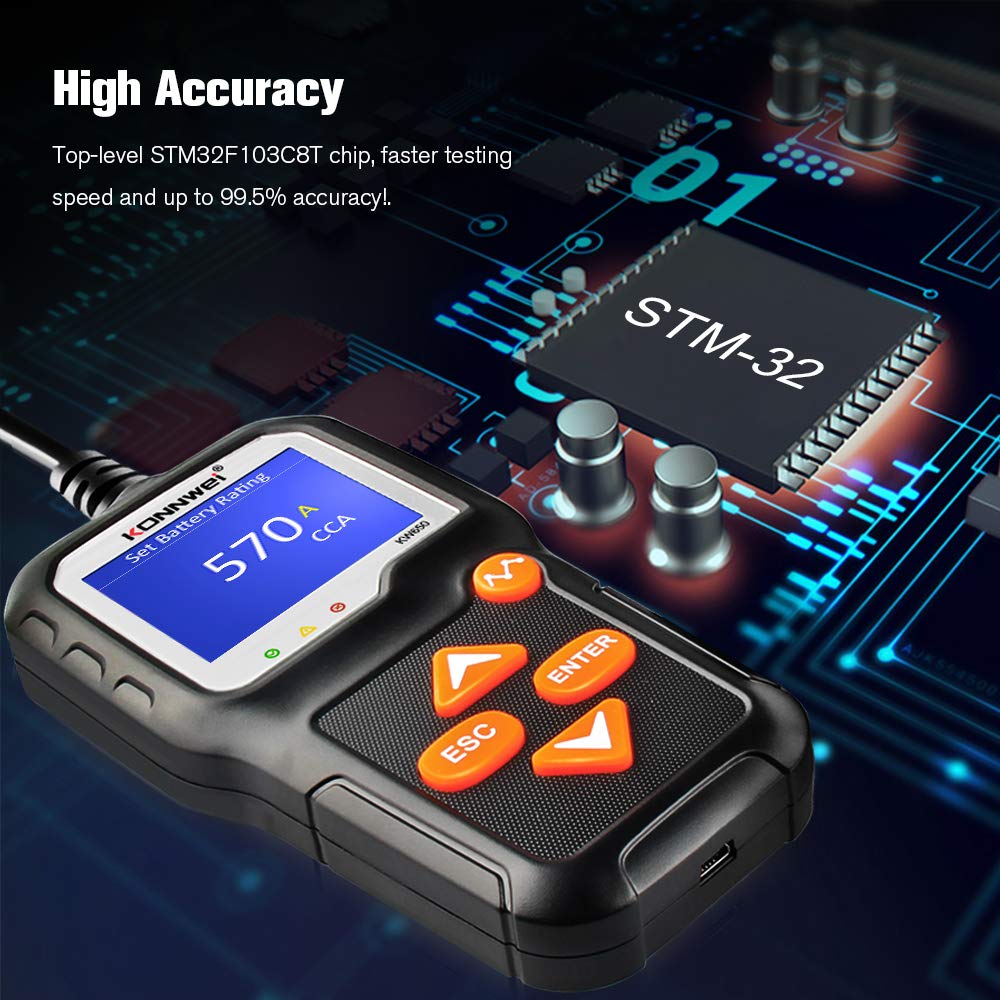 KONNWEI KW650 6V 12V Car Battery Tester, 100-2000 CCA Battery Load Tester Automotive Battery and Alternator Tester for Vehicles/Marine/Motorcycle/Lawn Mover