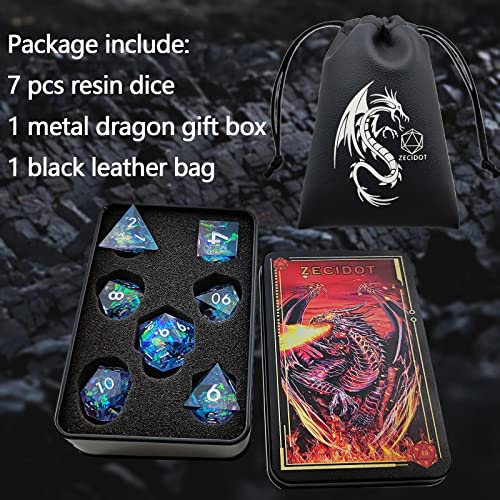 Sharp Edge Dice DND Dice Set, Resin Dice Polyhedral Dice D and D Dice Set Dungeons and Dragons Dice Set D&D with Metal Box & Bag for RPG Role Playing MTG Dice Game D20 D12 D10 D8 D6 D4 Blue and Pink