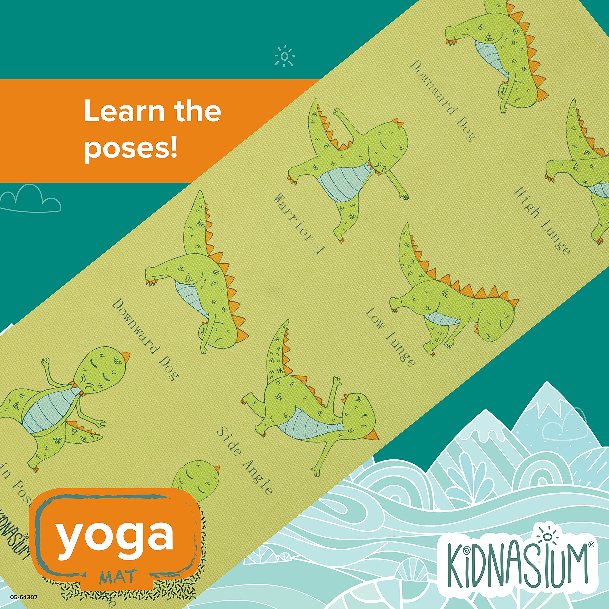 Kidnasium Kids Yoga Mat - 60β x 24β, Oriented 3mm Thick, Fun Prints Exercise Mats, Ideal for Babies, Toddlers and Children - Non Toxic Latex Sensitive - Dino Poses