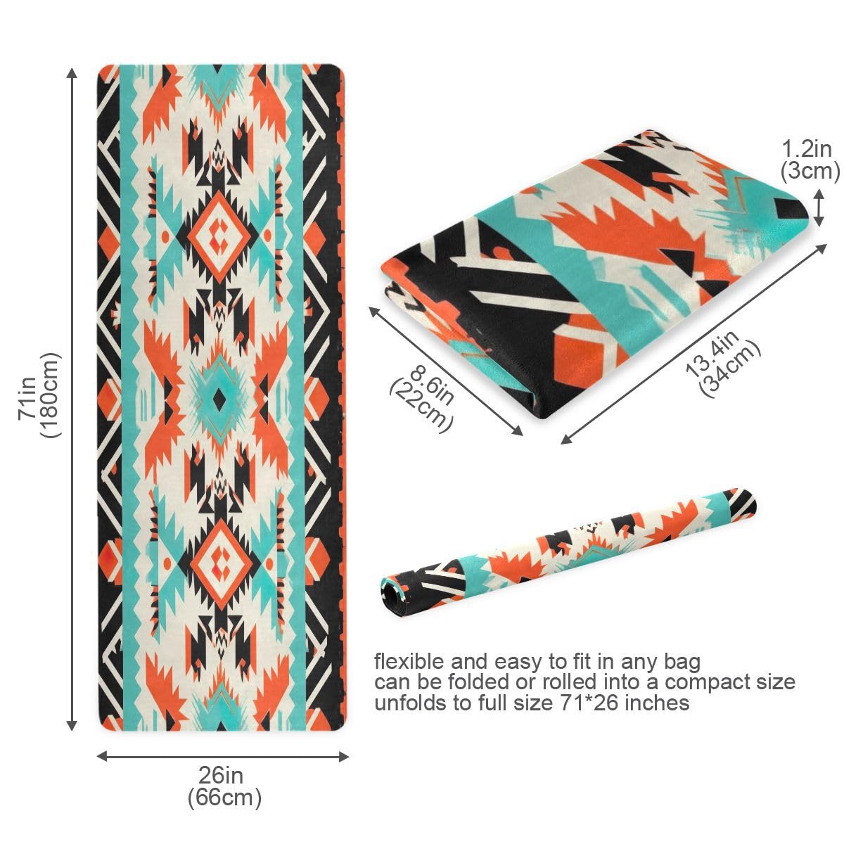 Nander Yoga Mat Thick Non-slip Soft Breathe Elastic Exercise Fitness Gym 1MM Thick Natural Rubber for Yoga Mats,Native American Tribal