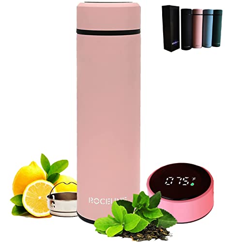 Roceline Stylish Smart Water Bottles with Digital Temperature Display Tea Infuser Bottle ā Water Flask, Infuser water bottle, Smart Coffee Thermos ā Pink