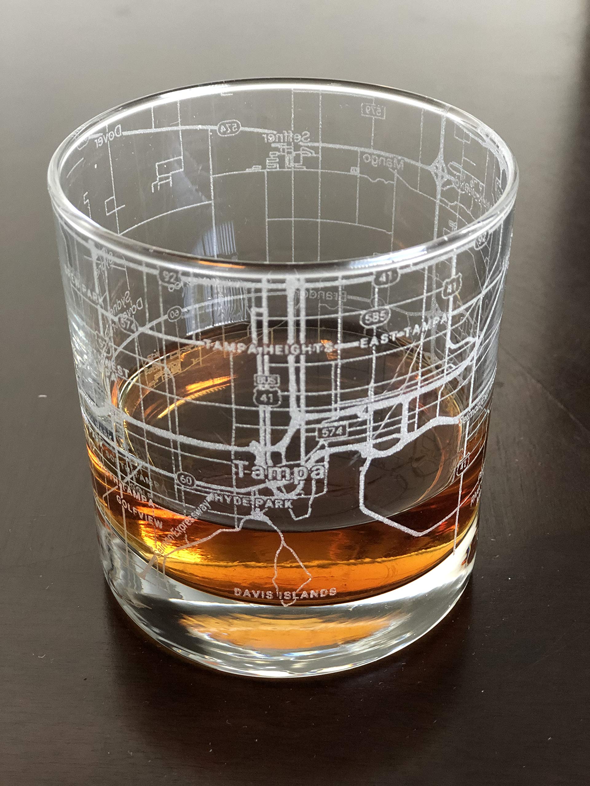 Rocks Whiskey Old Fashioned 11oz Glass Urban City Map Tampa Florida