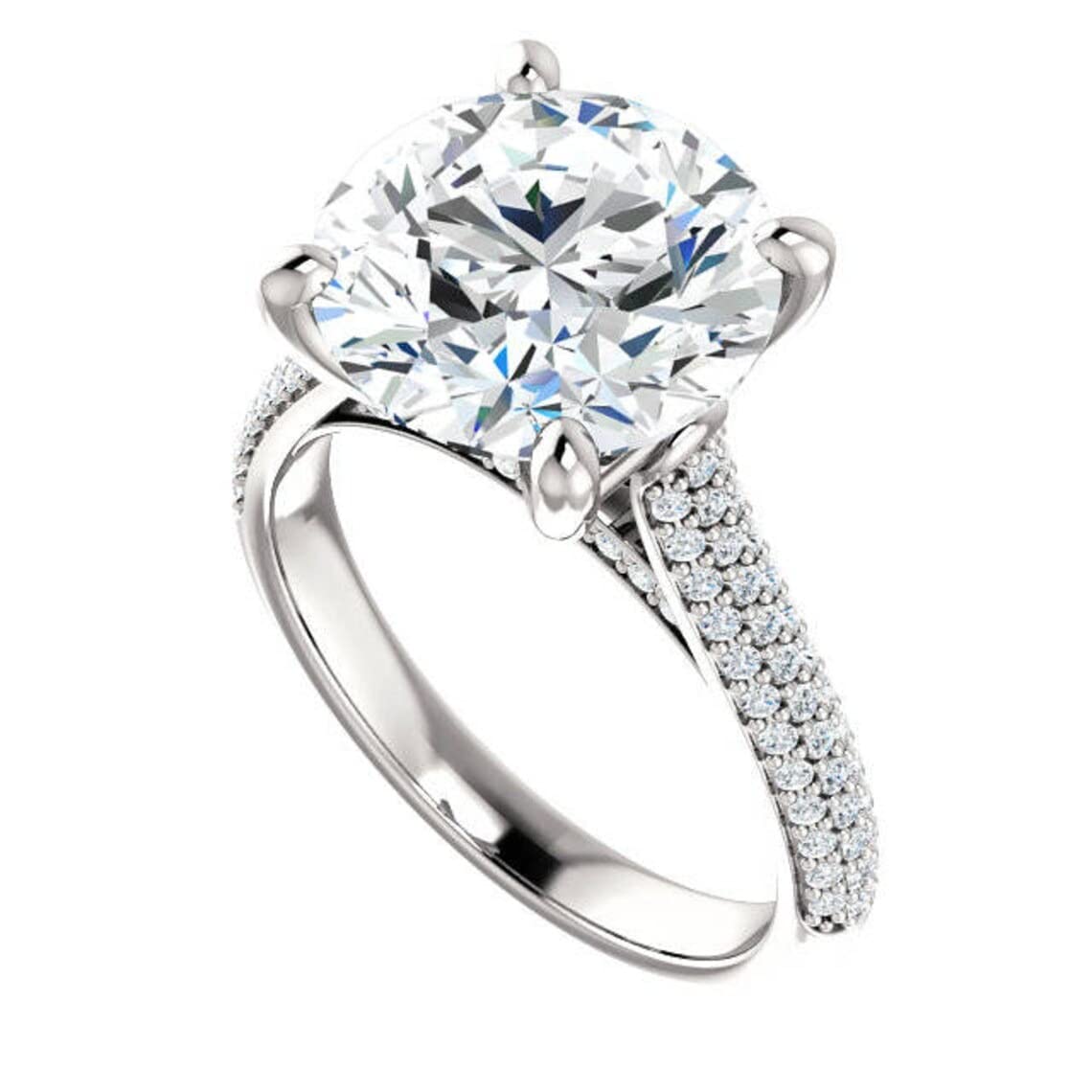 Riya Gems 6 CT Round Moissanite Engagement Ring Colorless Wedding Bridal Solitaire Halo Bazel Style Solid Sterling Silver 10K 14K 18K Solid Gold Promise Ring Gift for Her (8.5)