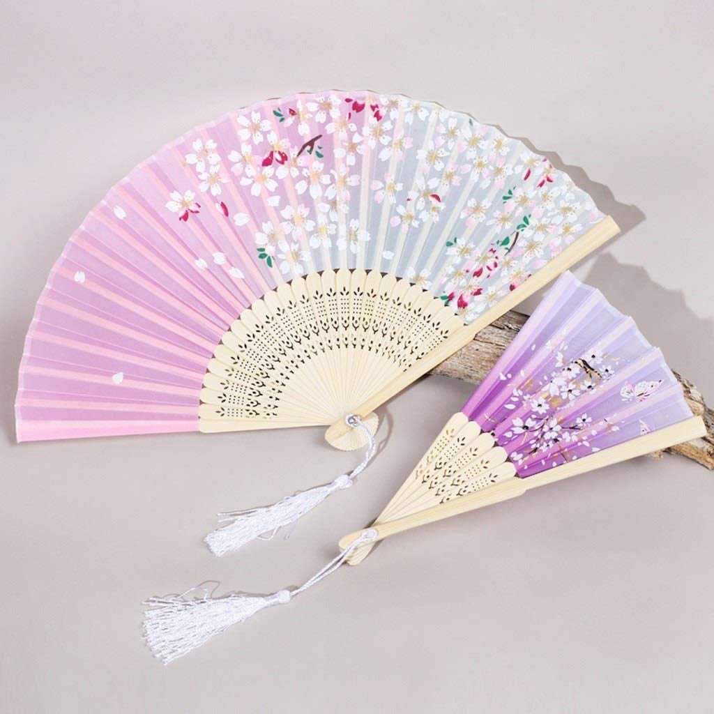 PBLCYUT Ornaments Folding Fans Chinese Style Dance Wedding Party Lace Silk Handheld Flower Fan Portable Folding Fan (Color : C)