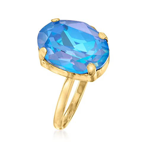 Ross-Simons Italian Blue Swarovski Crystal Ring in 18kt Gold Over Sterling. Size 6