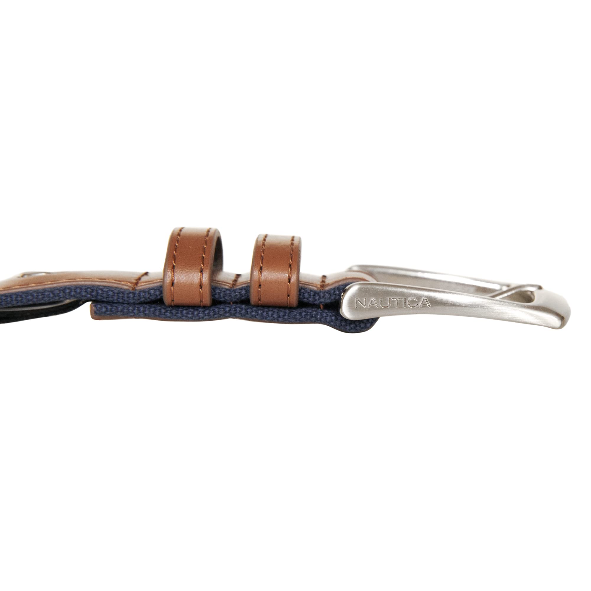 Nautica mens Signature Canvas With Leather Overlay Belt, Cognac, 34 US