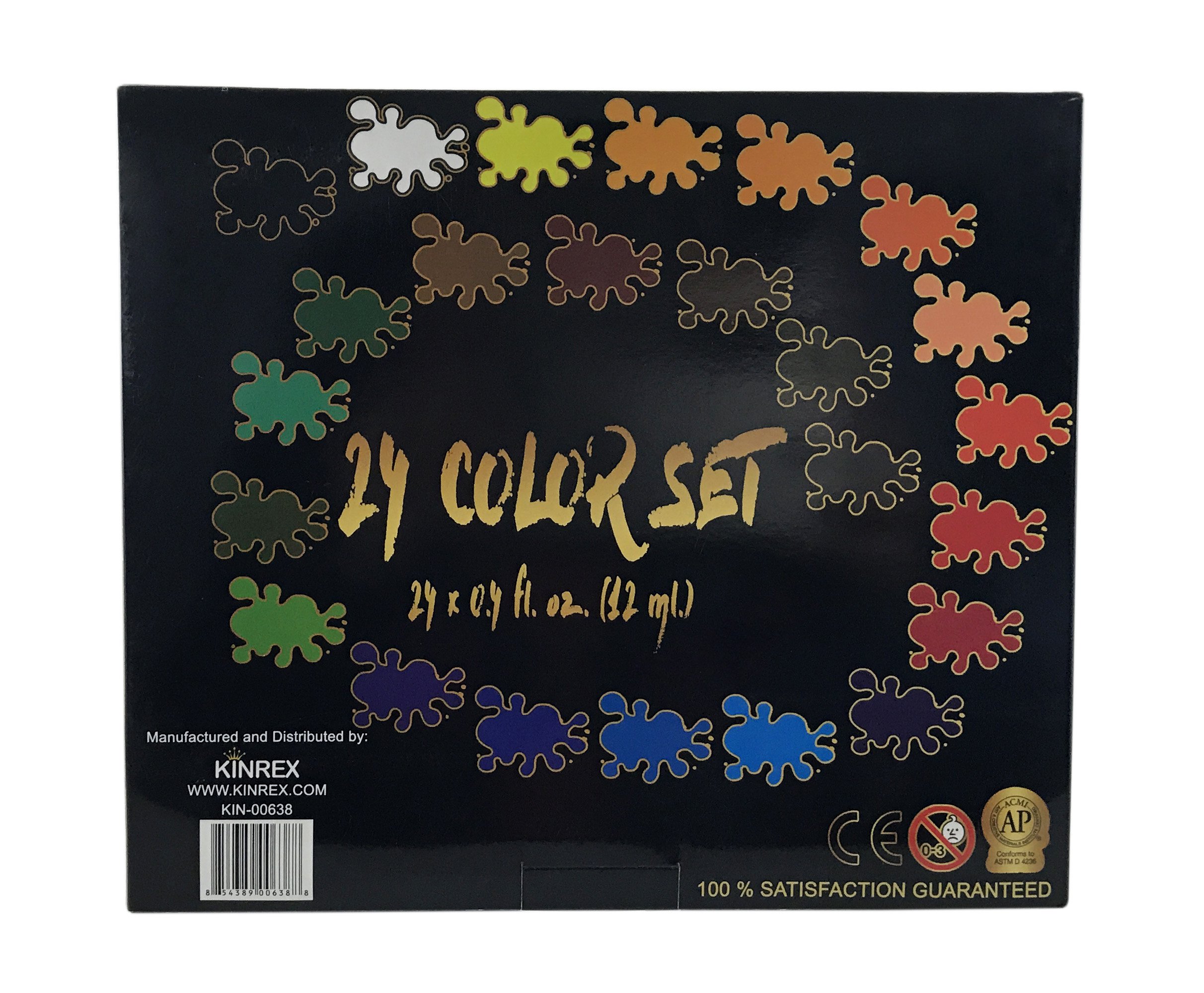 KINREX Acrylic Paint Set - 24 Color Art Set - 12 ml Each - Non Toxic and Vibrant Colors - Best Craft Gift for Adults and Kids