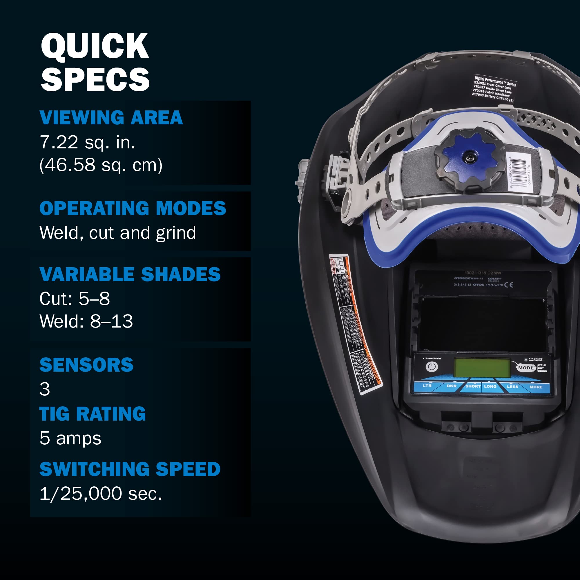 Miller Digital Performance Welding Helmet (Crusher) - Auto-Darkening Welding Helmet with Clearlight 2.0 Technology - Lightweight Welding Hood - Welding Mask Head Protection Gear with 7.22 sq. in. View