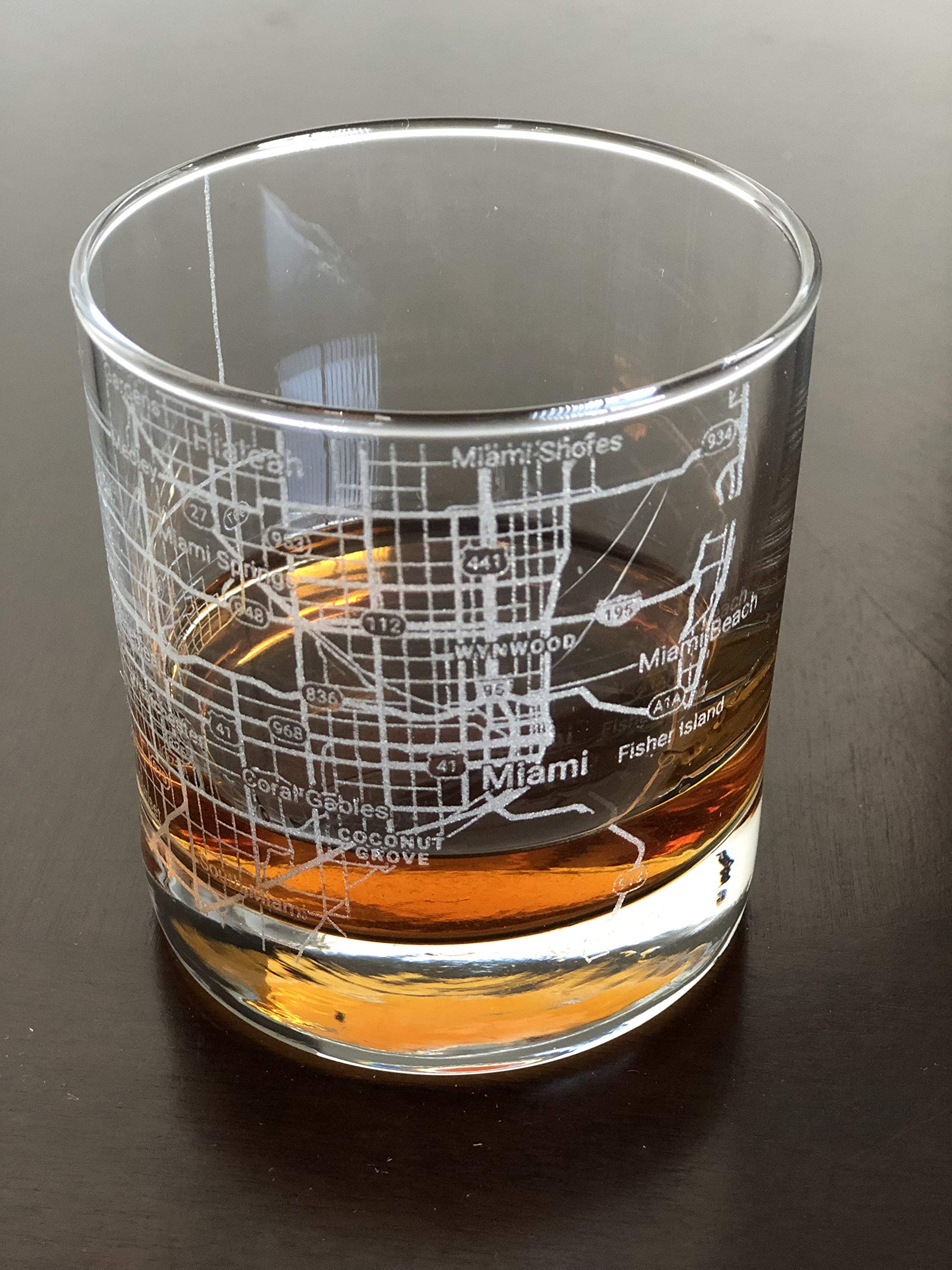 Rocks Whiskey Old Fashioned 11oz Glass Urban City Map Miami Florida