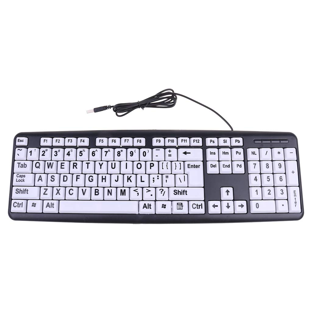 unband User USB Wired PC Computer Game Gaming Keyboard High Contrast Large Print White Keys Black Letter for Old People Elderly Men