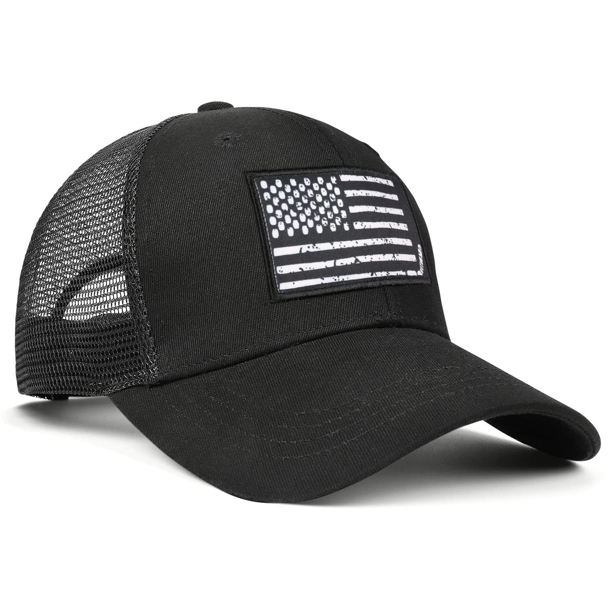 Nuyjimr Hockey Stick and Pucks American Flag Trucker Hats for Women Men Mesh Golf Cap Running Hat Adjustable Outdoors Black, One Size