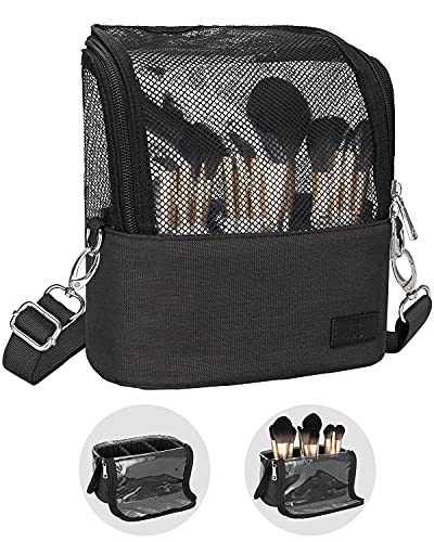 MONSTINA Makeup Brush Case,Makeup Brush Holder with Adjustable Dividers,Large Capacity Makeup Brush Bag with Shoulder Starp,Professional Makeup Artist Tool Storage Organizer