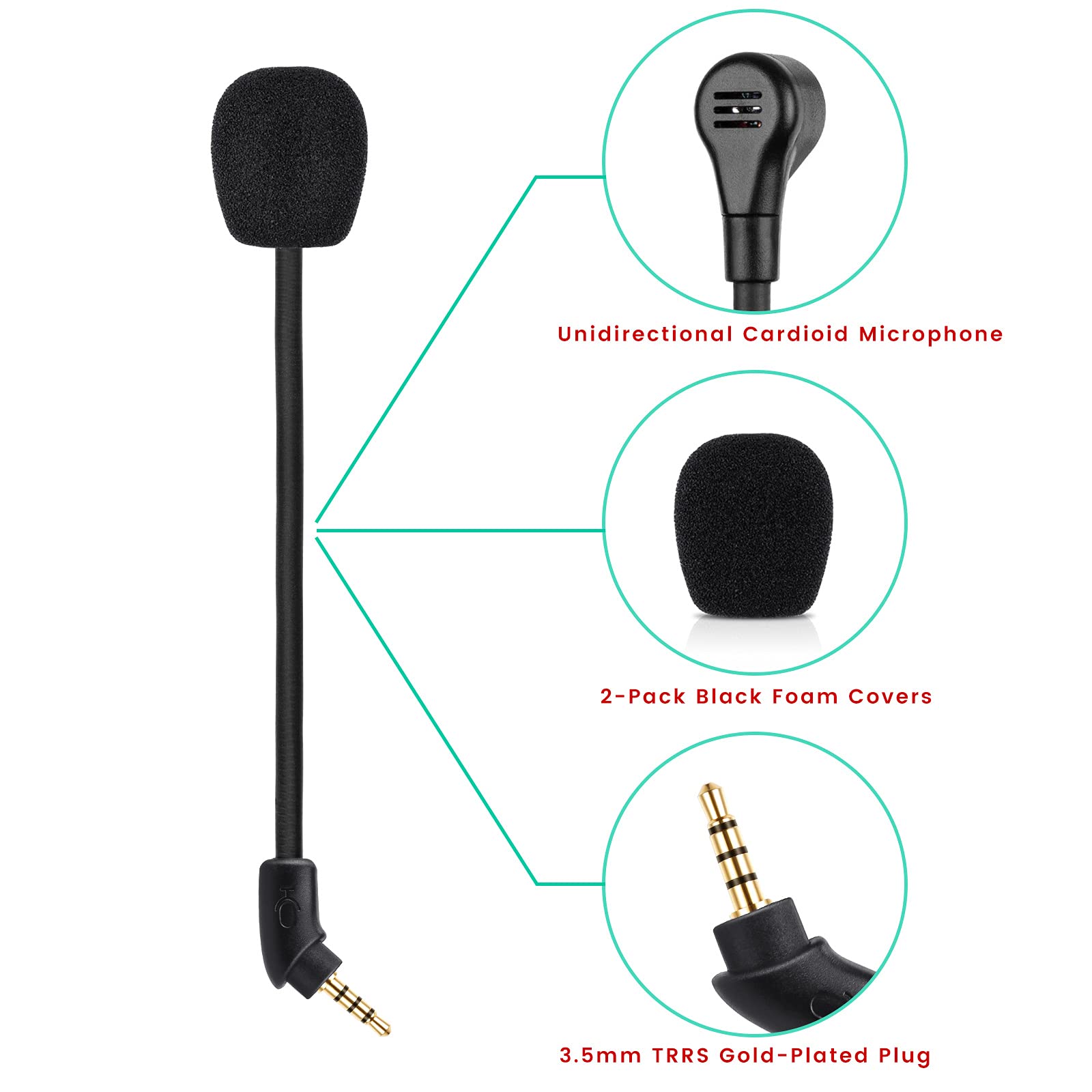 Microphone Replacement for Kingston HyperX Cloud Revolver/Cloud Revolver S Gaming Headsets, Detachable Noise-Cancellation Boom Mic on PC PS5 PS4 Xbox One Series X/S