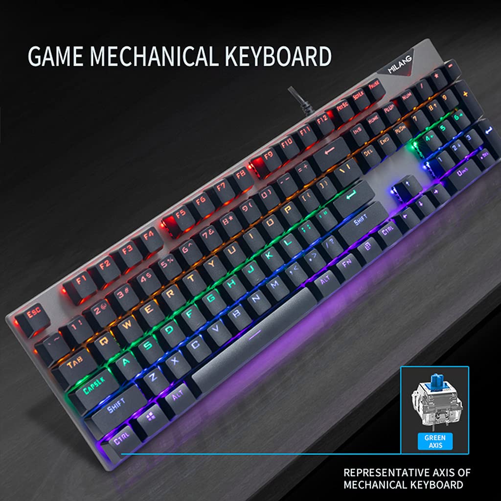 unband Wired Keyboard Metal USB Wired 104 Key Mechanical Gaming Keyboard with LED RGB Backlight Green Switch
