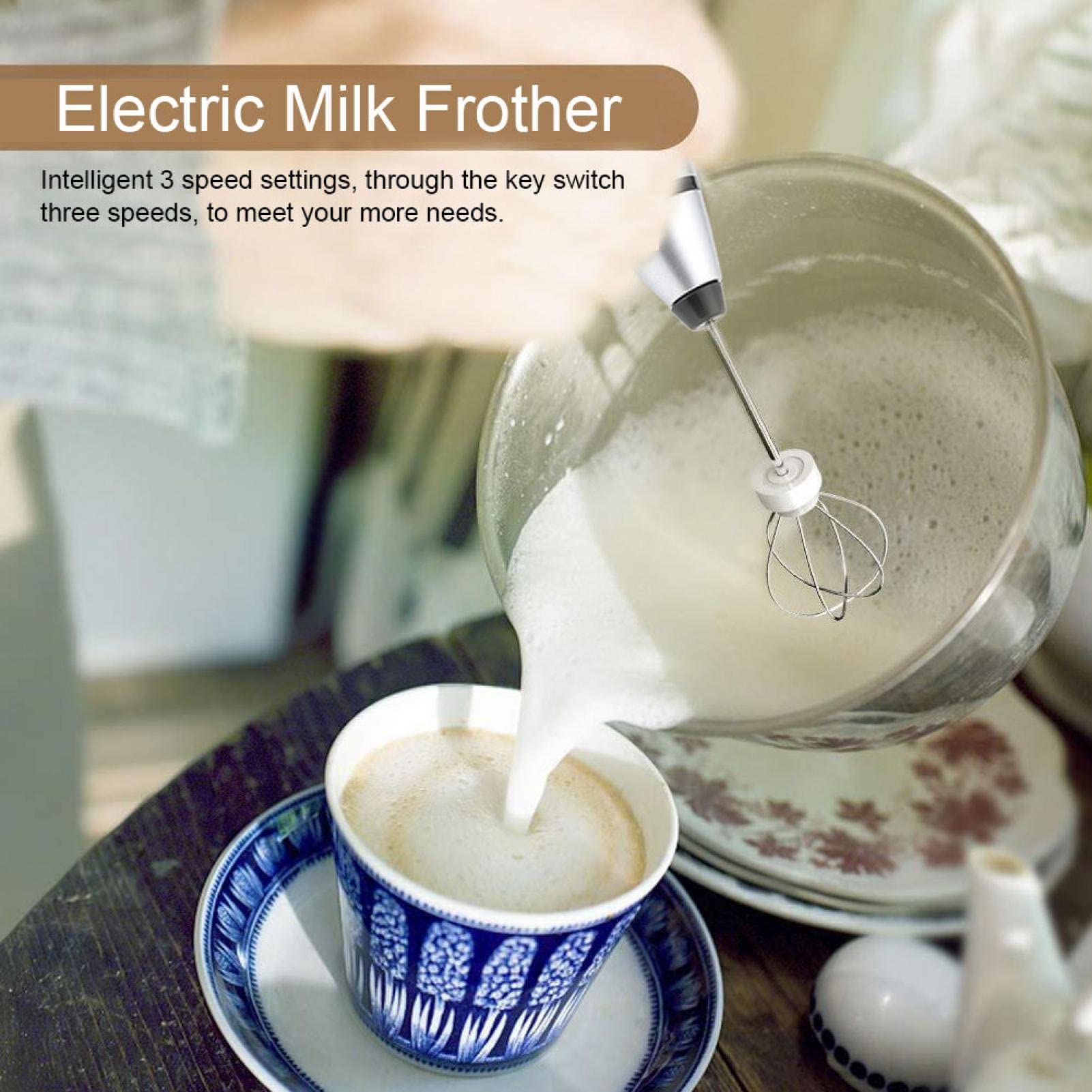 Milk Frother Handheld Foam Maker USB Rechargeable Coffee Frother with 2 Stainless whisks,3-Speed Adjustable Mini Blender for Cappuccino, Latte, Bulletproof Coffee, Egg Mix, Matcha, Hot Chocolate