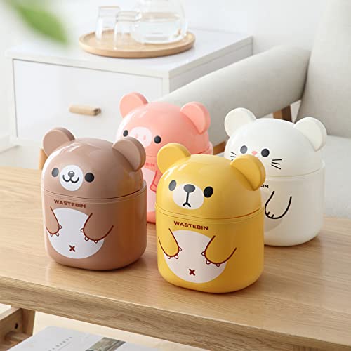 YISTOS Mini Countertop Trash Can with Lid, Desk Small Trash Can, Waste Garbage Bin, Room Decoration Big Ears Desktop Wastebasket for Countertop, Vanity, Office or Coffee Table - Brown