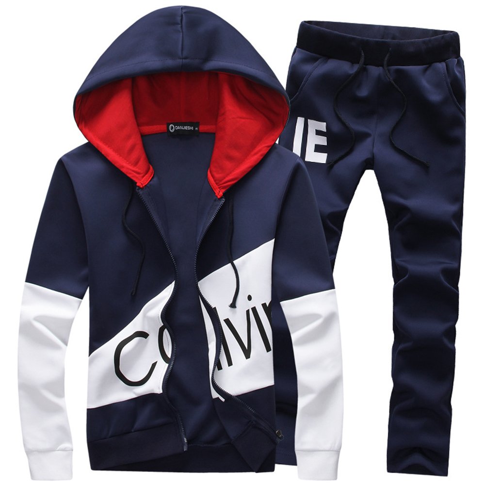 Manluo Men's Tracksuits Print Sweatsuits Slim Casual Jogging Suits Sports Hooded