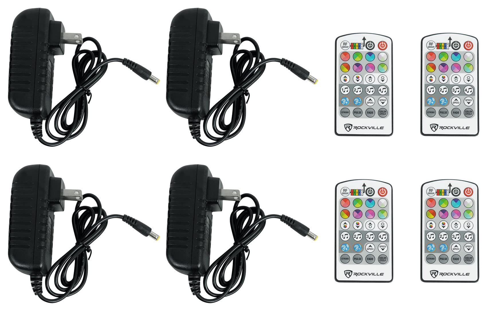 Rockville 4 Pack Mini RF4 Black DJ/Party Wash Up Lights+Bag+RF Remotes+Wireless DMX
